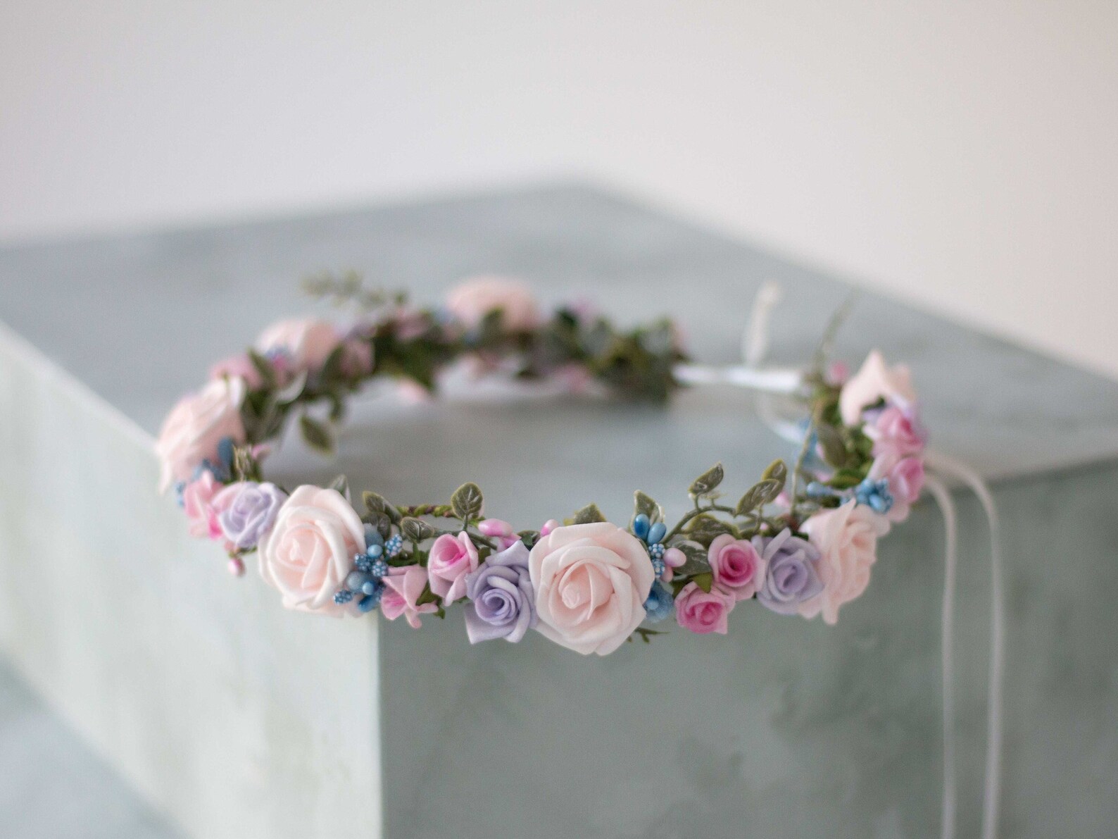Pastel Flower Crown Wedding Boho Crown Soft Pink Blue Purple - Etsy