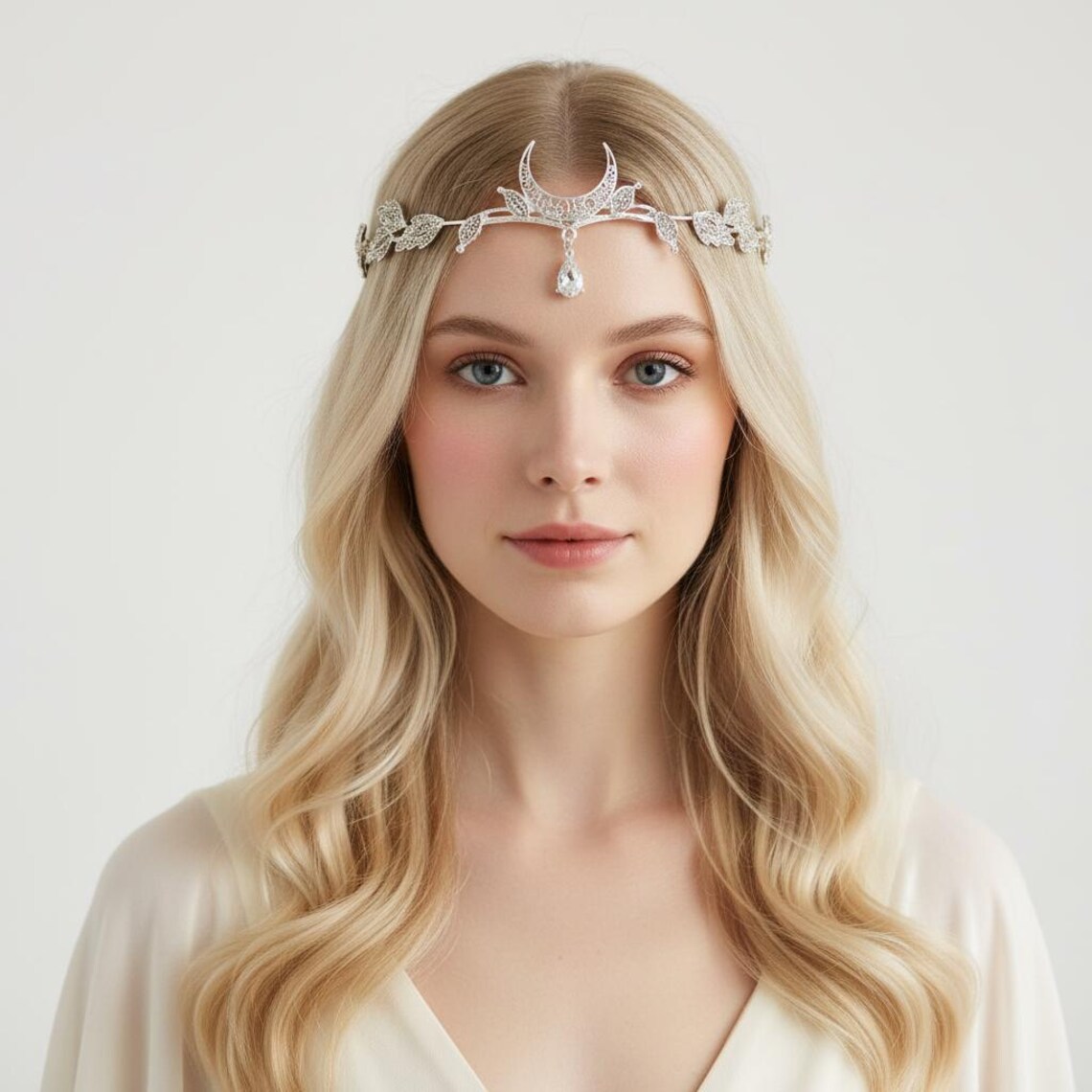Crescent Moon Crown, Moon Head Band, Silver Leaf Tiara, Elven Hairpiece ...