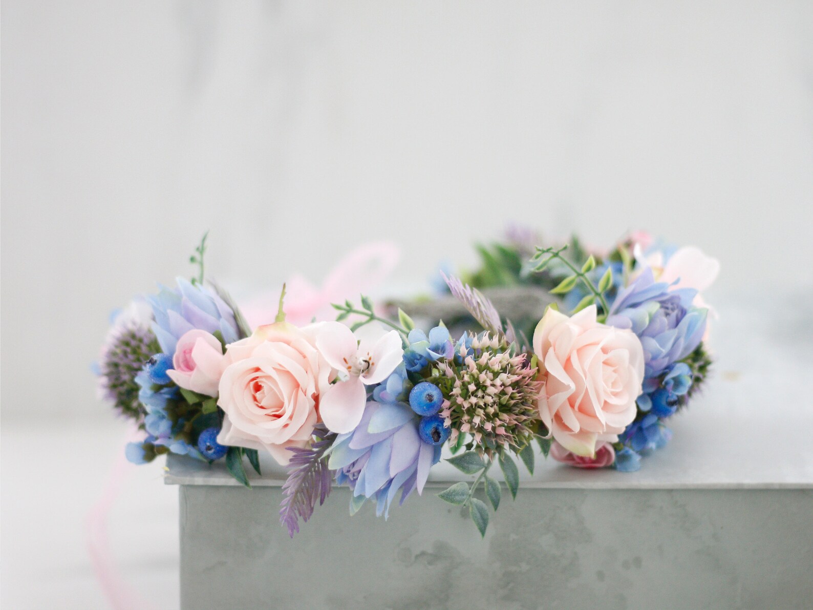 Pastel Flower Crown Wedding Boho Hair Crown Soft Pink Blue - Etsy