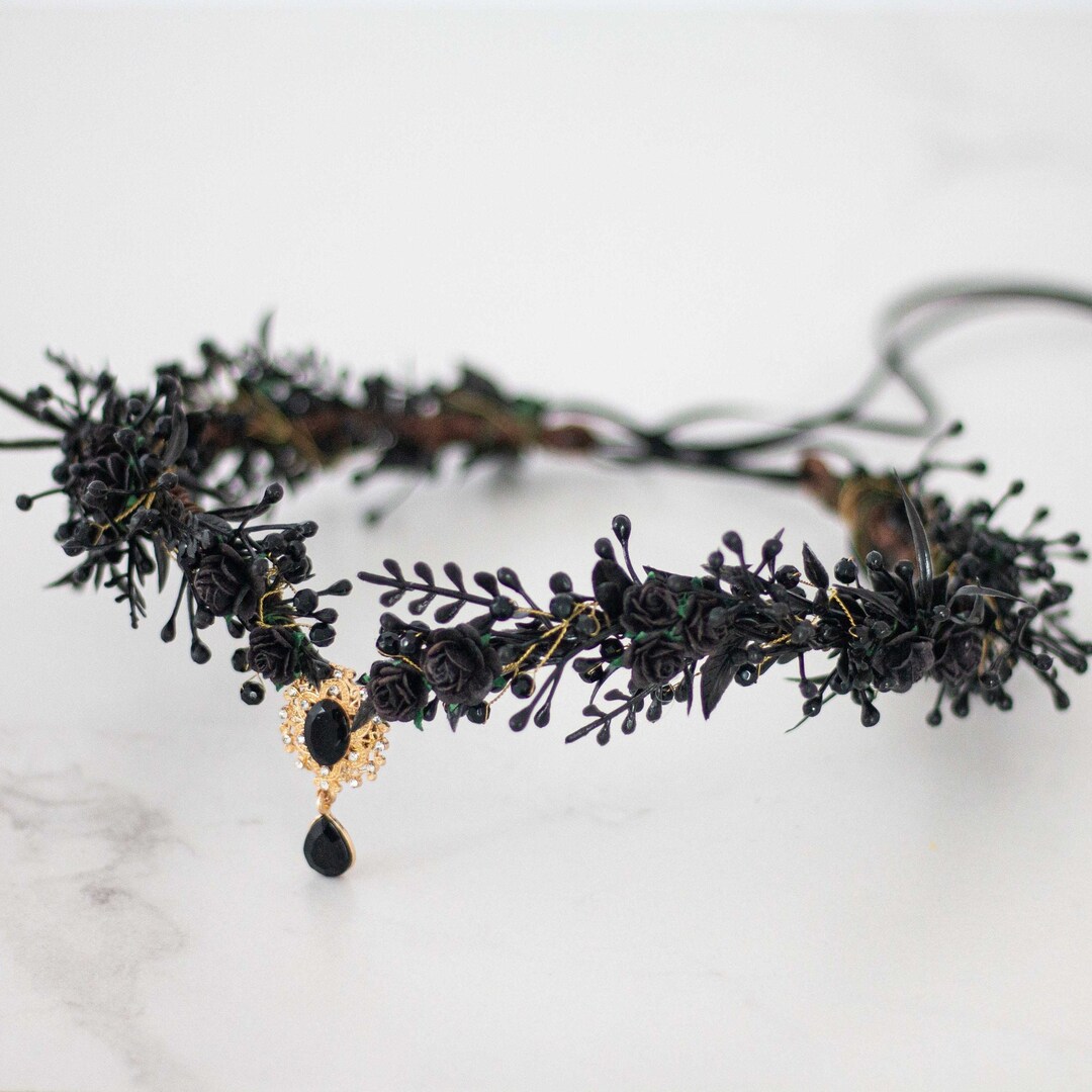 Black Elven Crown, Fairy Headpiece, Woodland Headband, Fairy Circlet ...