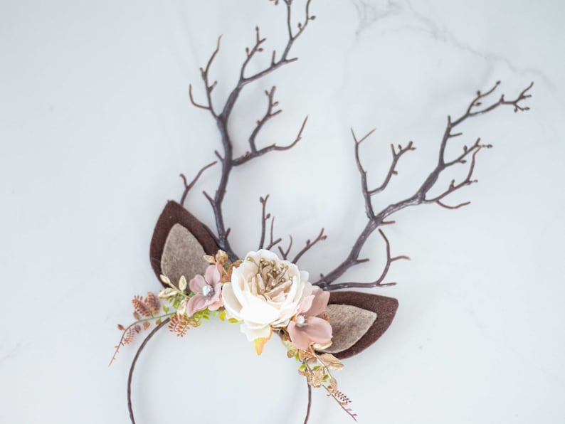 Antlers With Ears Deer Reindeer Headband With Flowers Rudolf - Etsy