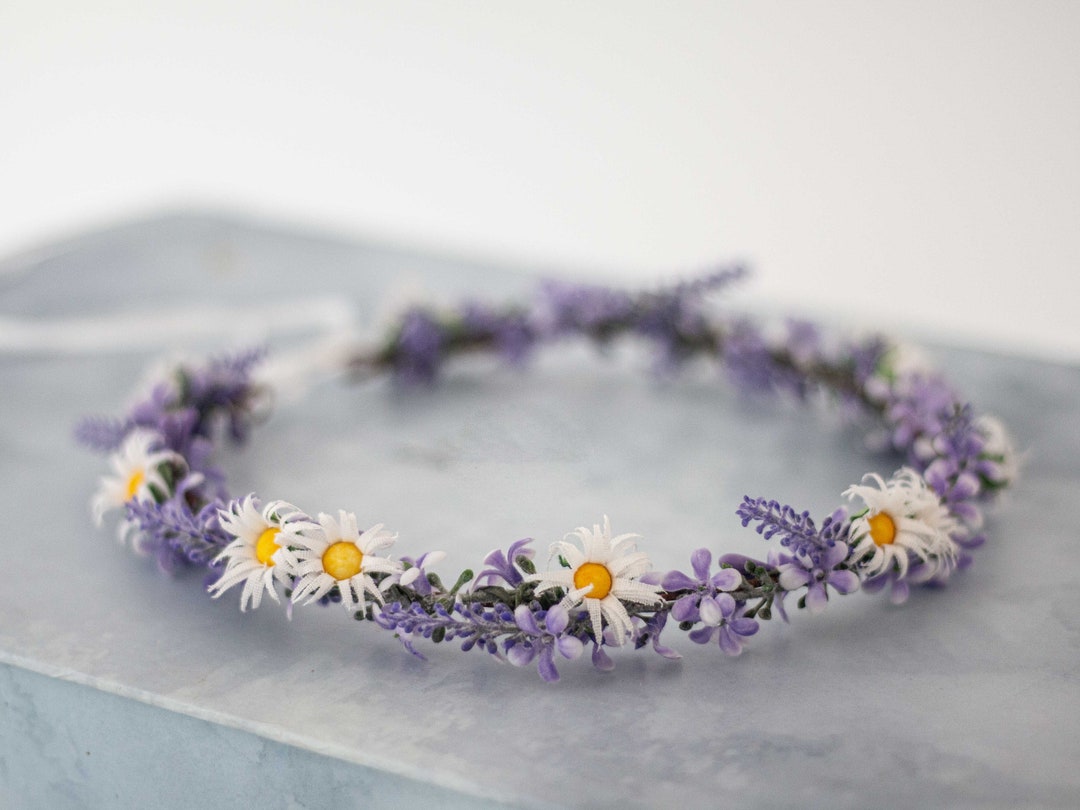 Lavender Daisy Flower Crown: Boho Wedding Hair Wreath - Etsy