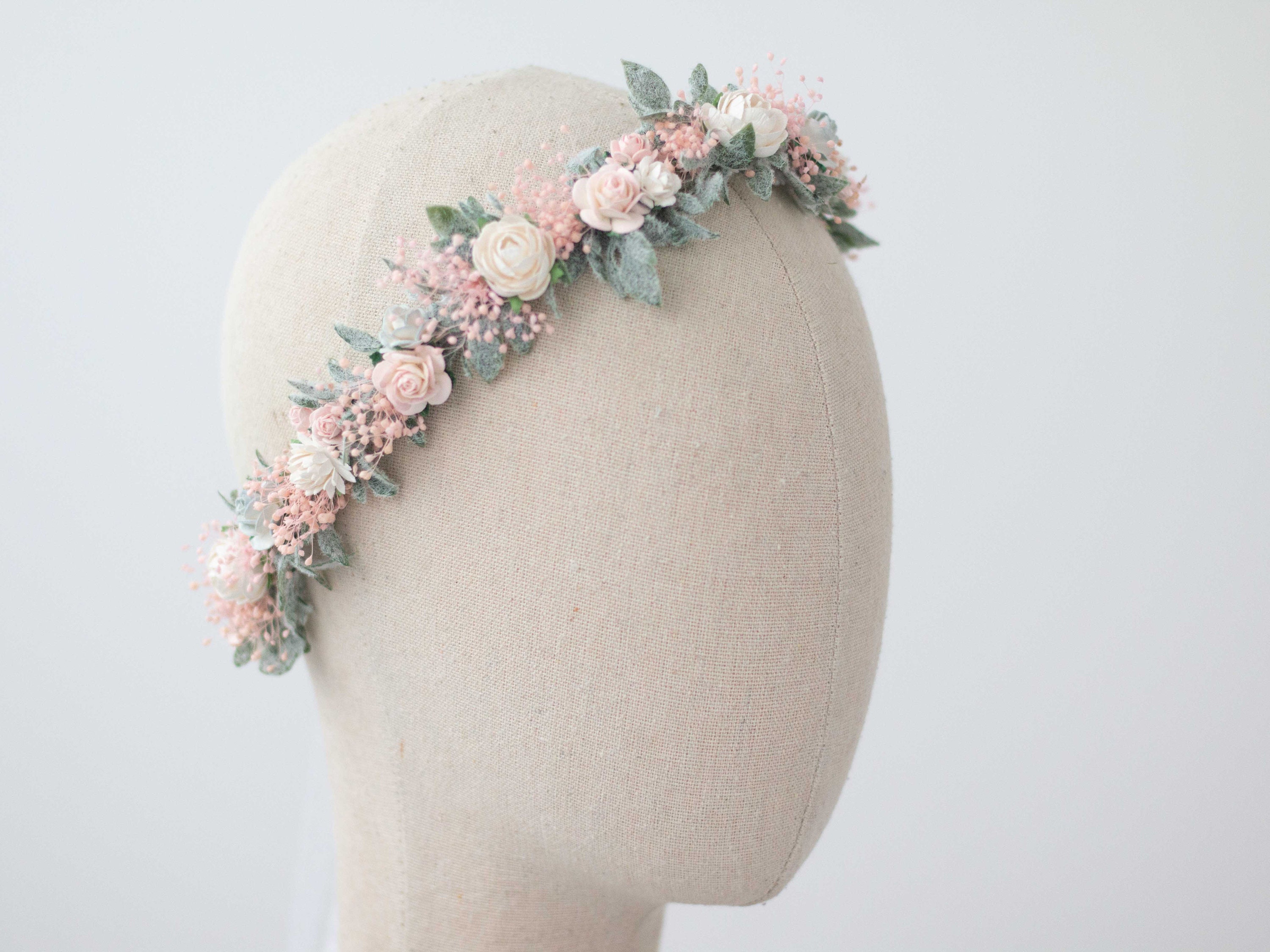 Pastel Flower Crown Wedding Boho Hair Piece Pale Pink Blush | Etsy