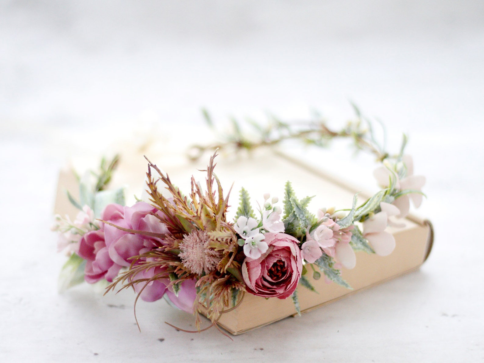 Rustic Flower Crown Wedding Tie Back Flower Crown Mauve | Etsy