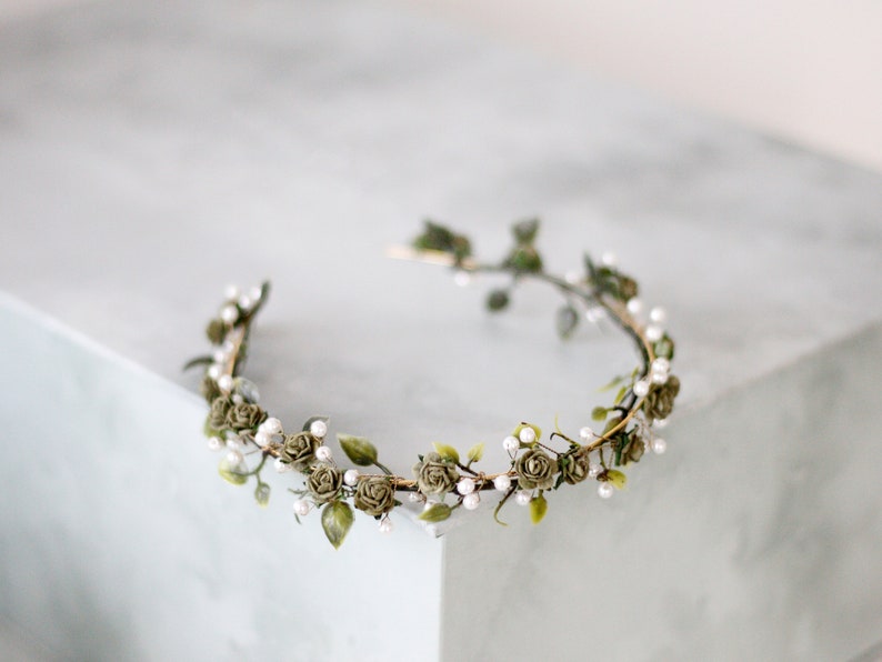 Green Flower Headband for Wedding Greenery Flower Crown - Etsy