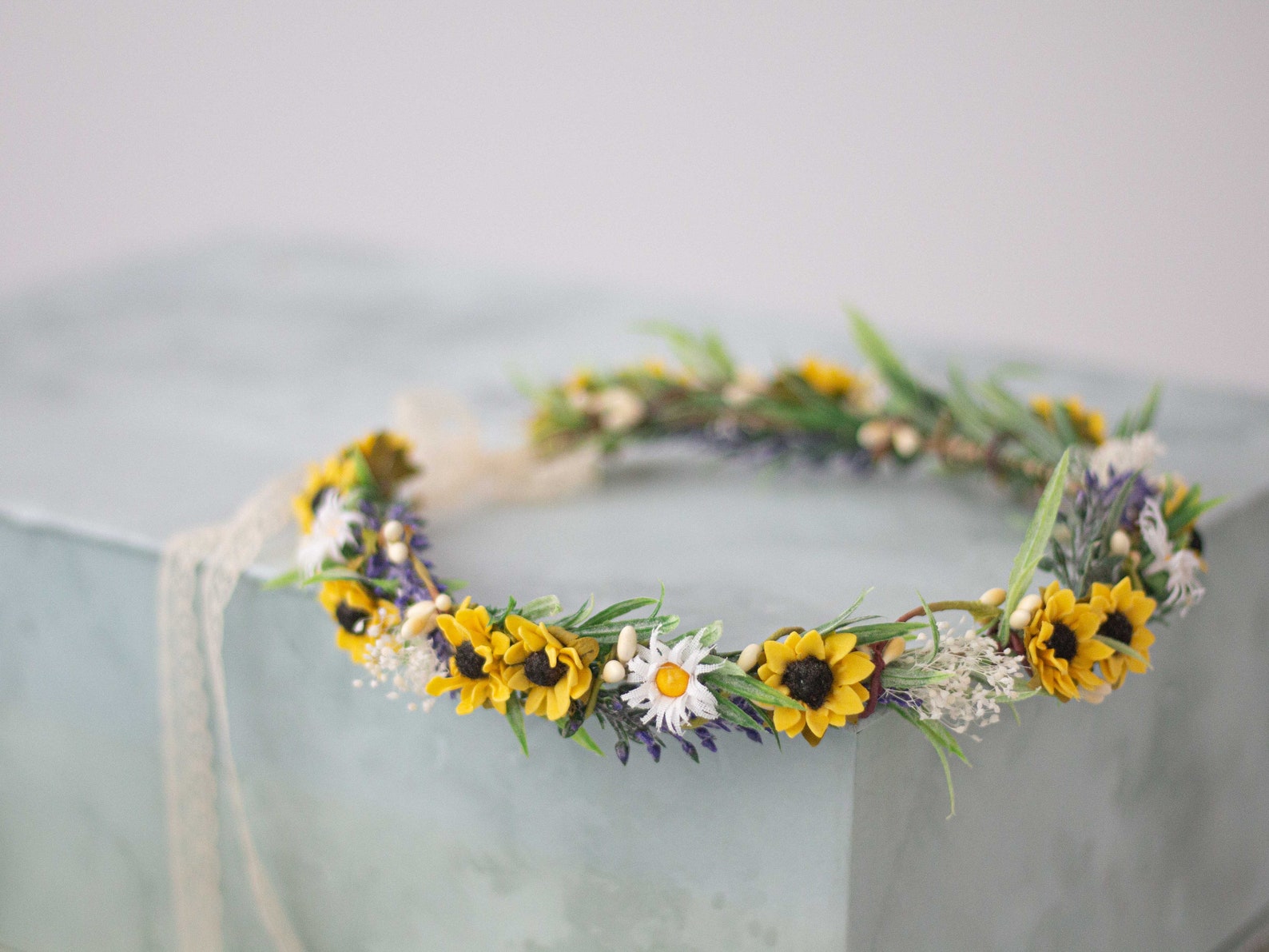 Sunflower Daisy Flower Crown Sunflower Lavender Bridal - Etsy