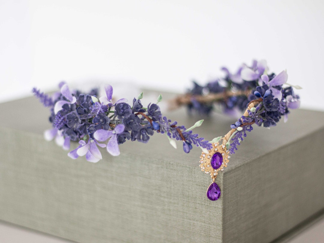 Lavender Flower Crown, Elven Flower Crown Wedding, Lavender Purple Elf ...