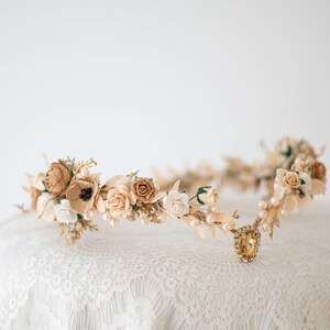 Fairy Flower Crown, Beige Gold Elven Circlet, Fantasy Wedding Headpiece ...