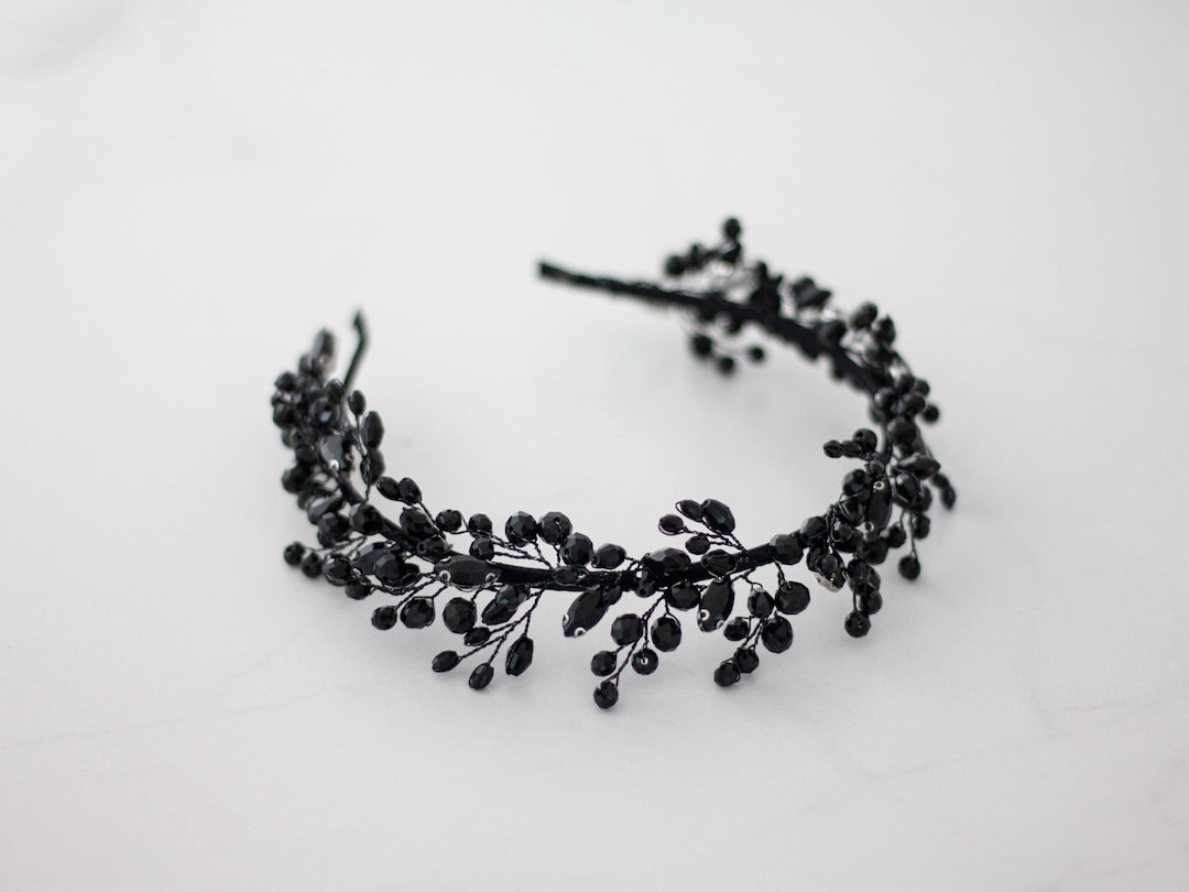 Black Bead Bridal Headband: Crystal Flower Crown Tiara - Etsy