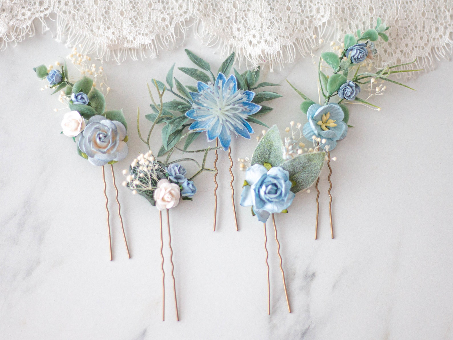 Light Blue Hair Pins for Wedding Set Floral Hair Pins Flower - Etsy