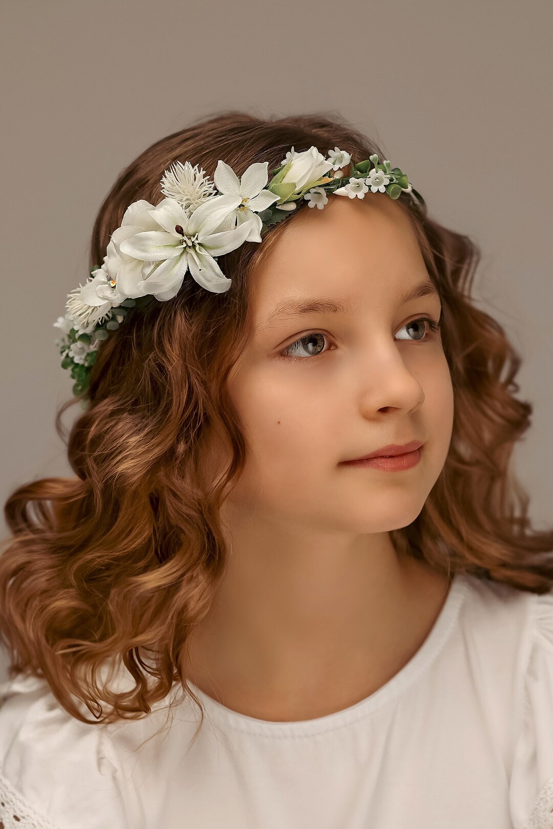 White Lily Flower Crown, First Holy Communion Headband, Dainty Flower ...