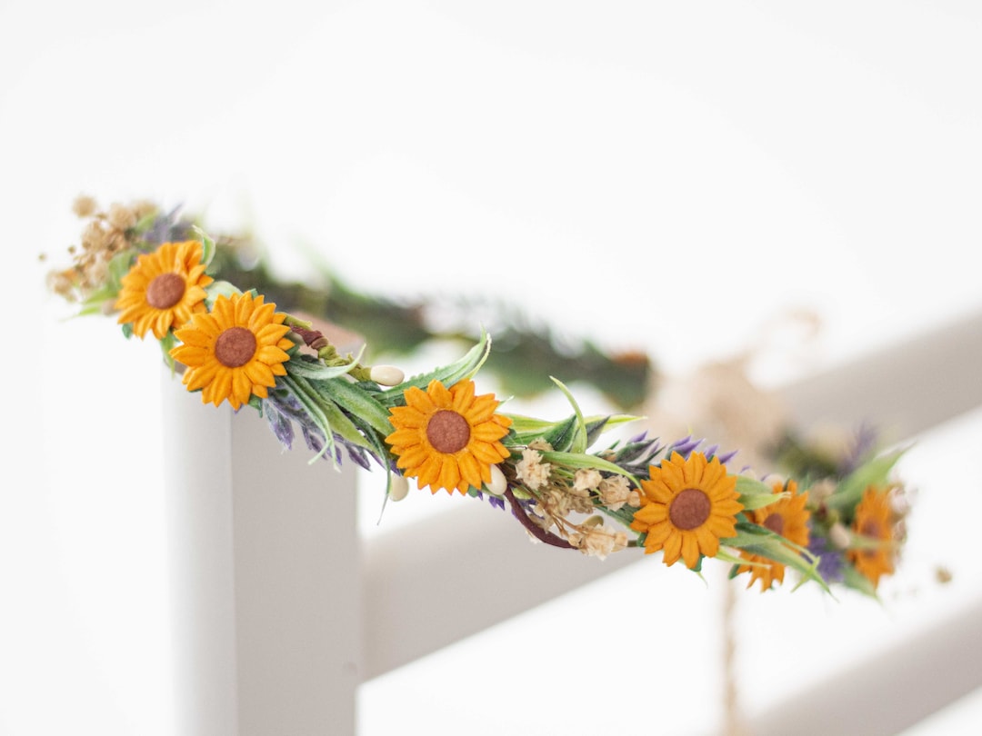 Sunflower Flower Crown, Sunflower Lavender Bridal Headpiece, Yellow ...