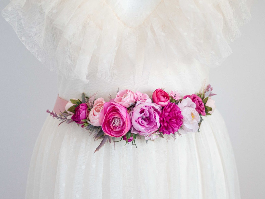 Hot Pink Fuchsia Flower Belt for Wedding Dress, Flower Sash for Baby ...
