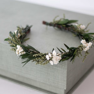 Dried Flower Crown, Green White Floral Headband, Floral Hair Wreath ...