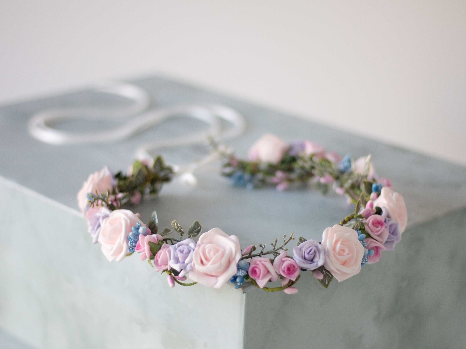Pastel Flower Crown Wedding Boho Crown Soft Pink Blue Purple - Etsy