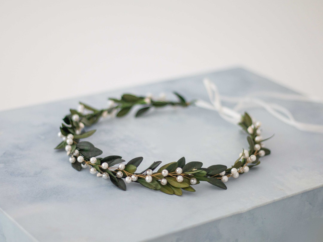 Real Leaf Flower Crown, Pearl Crown, Preserved Leaf Hair Wreath, Dainty ...