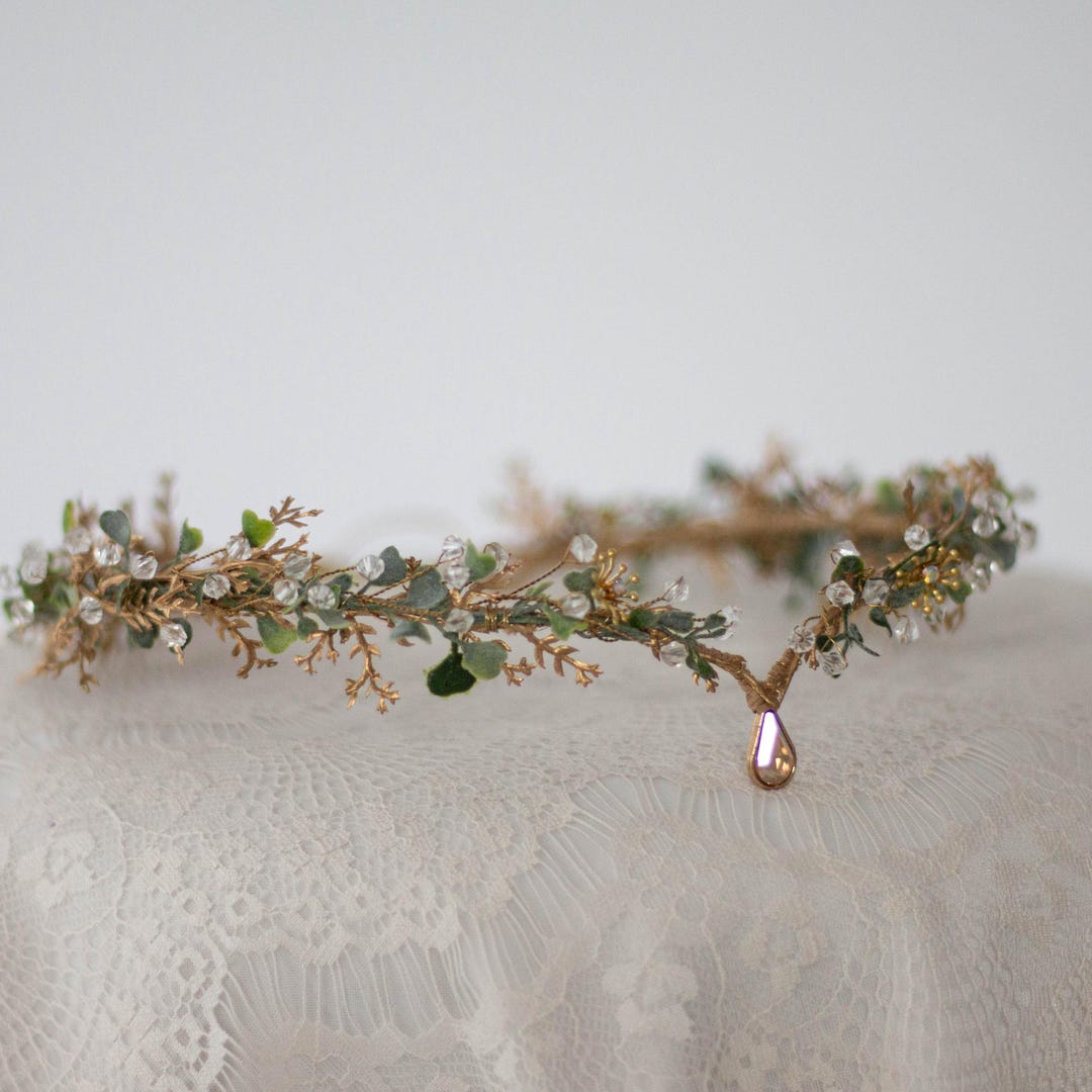 Elven Tiara: Green Gold Crown, Fairy Tale Wedding Hairband - Etsy