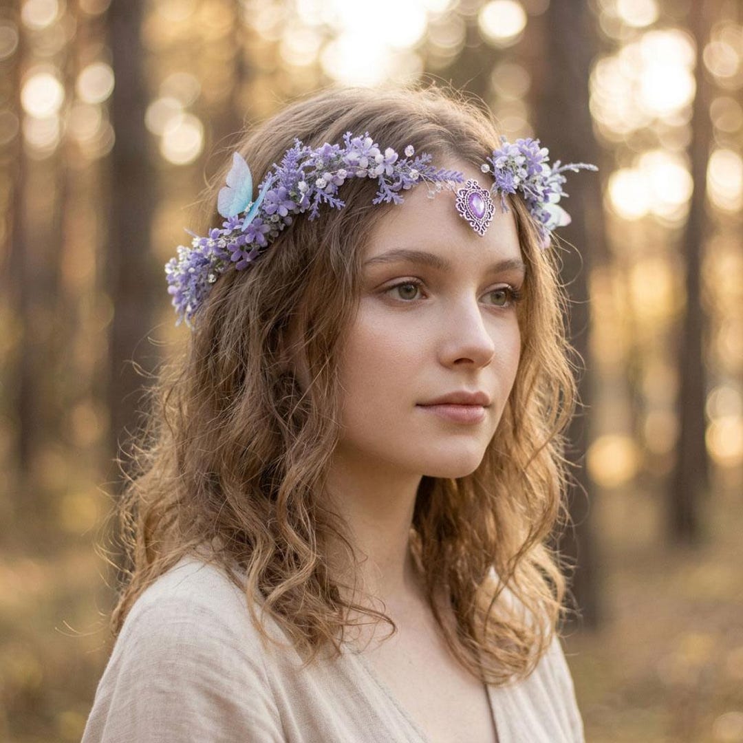Butterfly Lavender Flower Crown: Elven Wedding Headpiece - Etsy