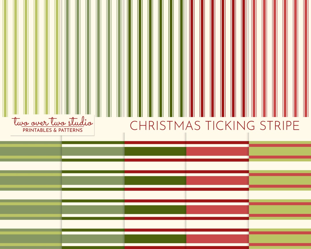 Christmas Ticking Stripe Digital Paper, Commercial Use, Candy Stripe ...
