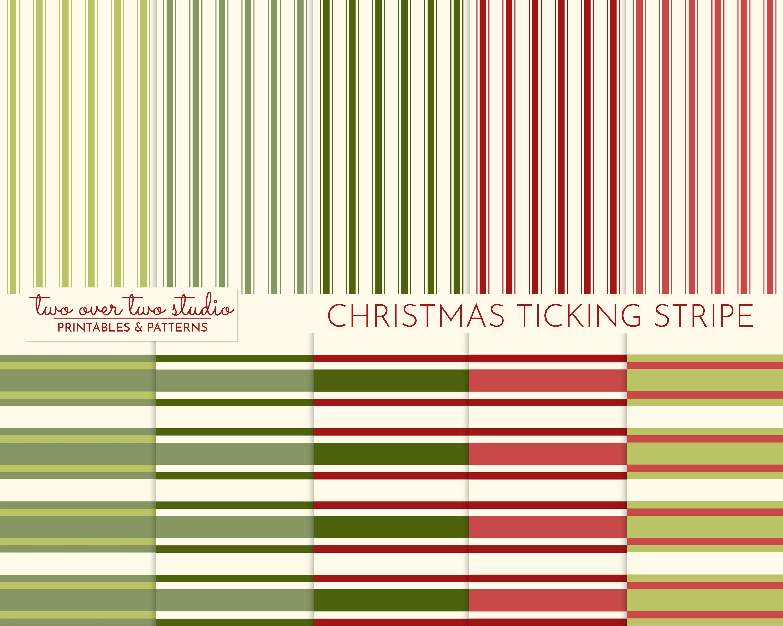 Christmas Ticking Stripe Digital Paper, Commercial Use, Candy Stripe ...