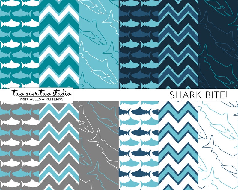 Shark Digital Paper, Baby Shark, Shark Birthday Party or Baby Shower ...