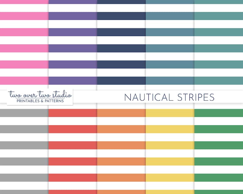 Striped Digital Paper, Preppy Stripe Pattern, Commercial Use, Nautical ...