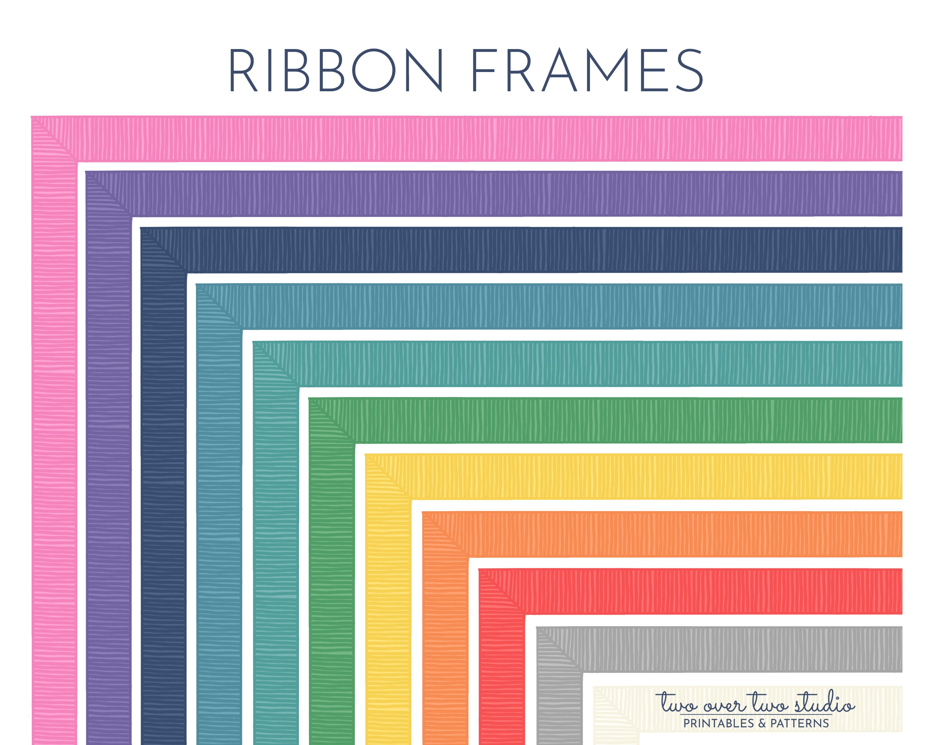 Ribbon Frames, Commercial Use, Grosgrain Clip Art, Preppy Borders, Hand ...