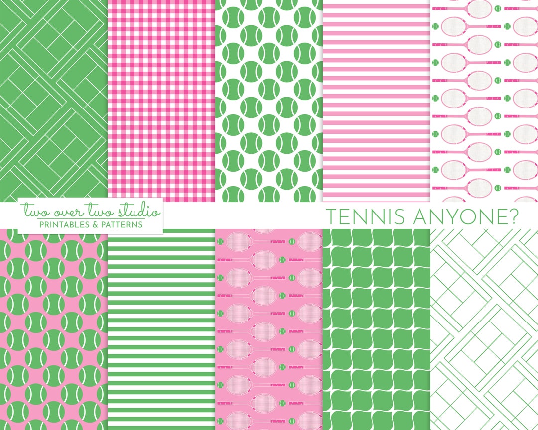 Tennis Digital Paper, Printable Pink and Green Tennis Background ...