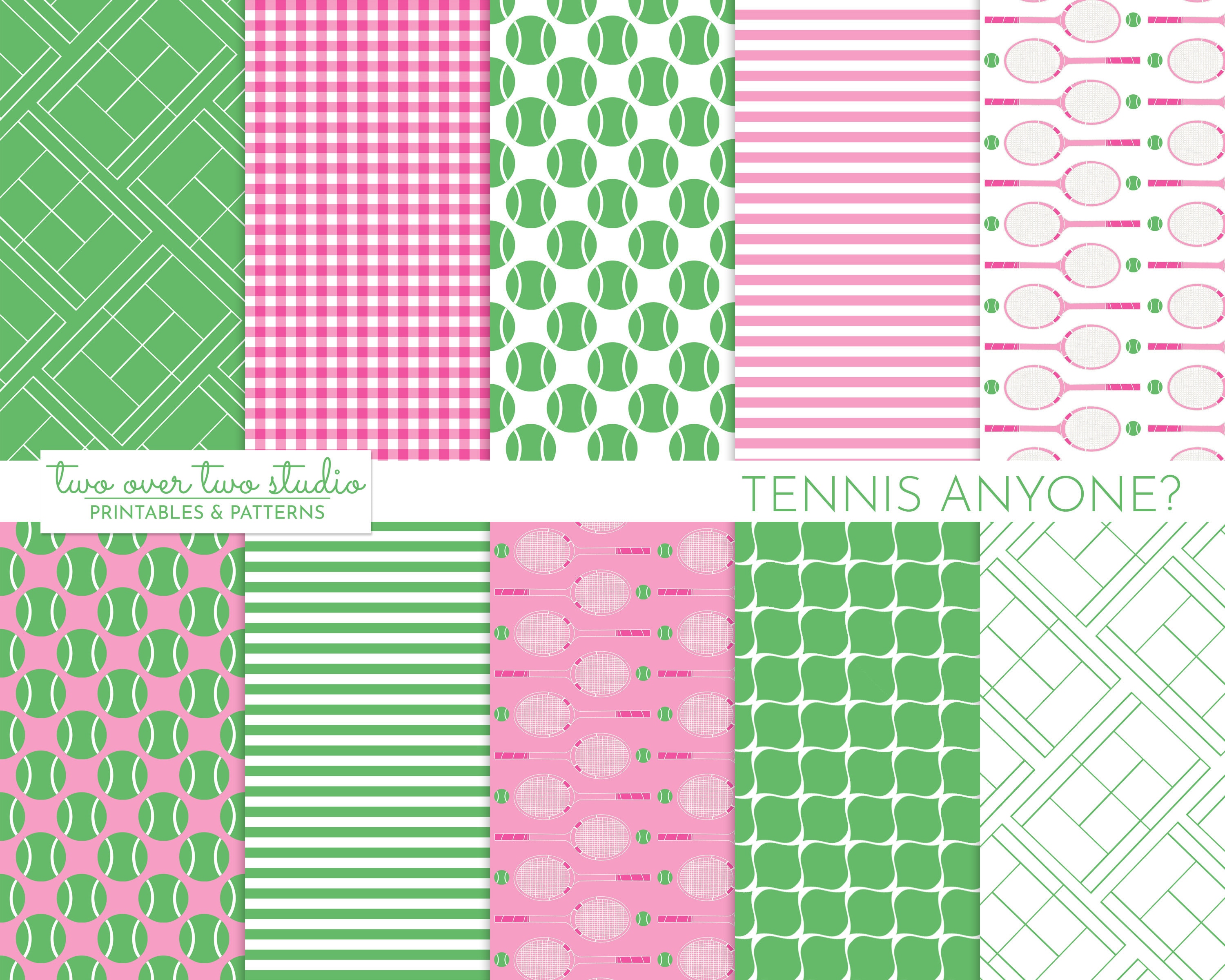Tennis Digital Paper, Printable Pink and Green Tennis Background ...