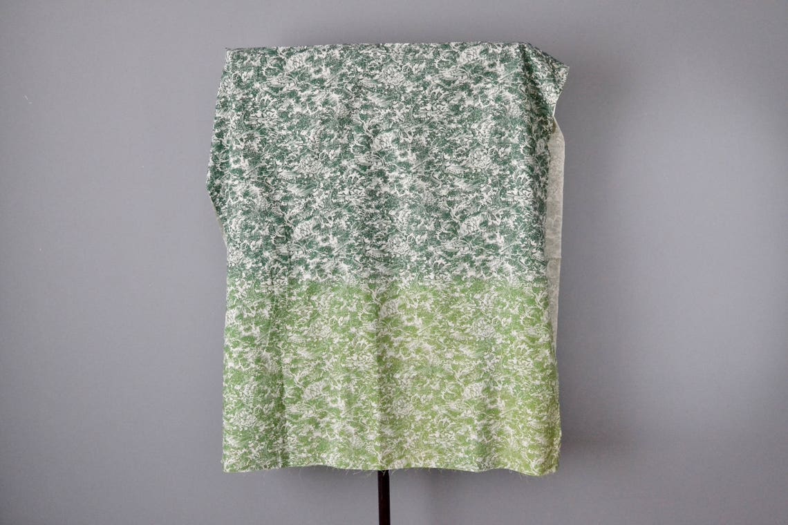 Vintage 50s Fabric / 1950s Two-toned Green Narrative Print Fabric ...