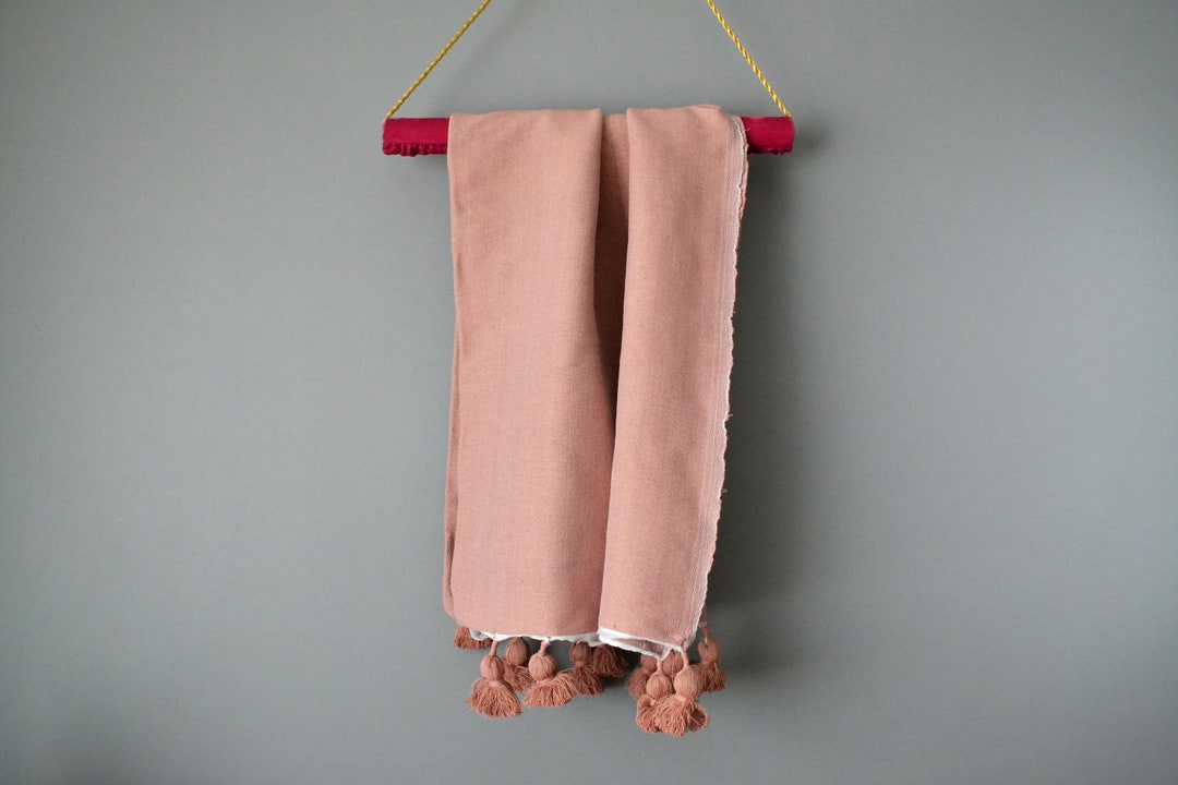 Dusty Pink Lightweight Pom Pom Throw - Etsy