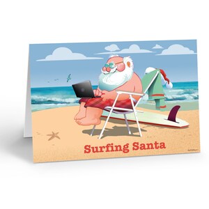 Surfing Santa Funny Beach Christmas Card - 18 Cards & 19 Envelopes ...
