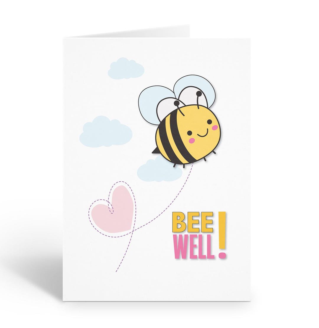 Get Well Card - Cute Bumble Bee "bee Well!" - Single Card With Envelope ...