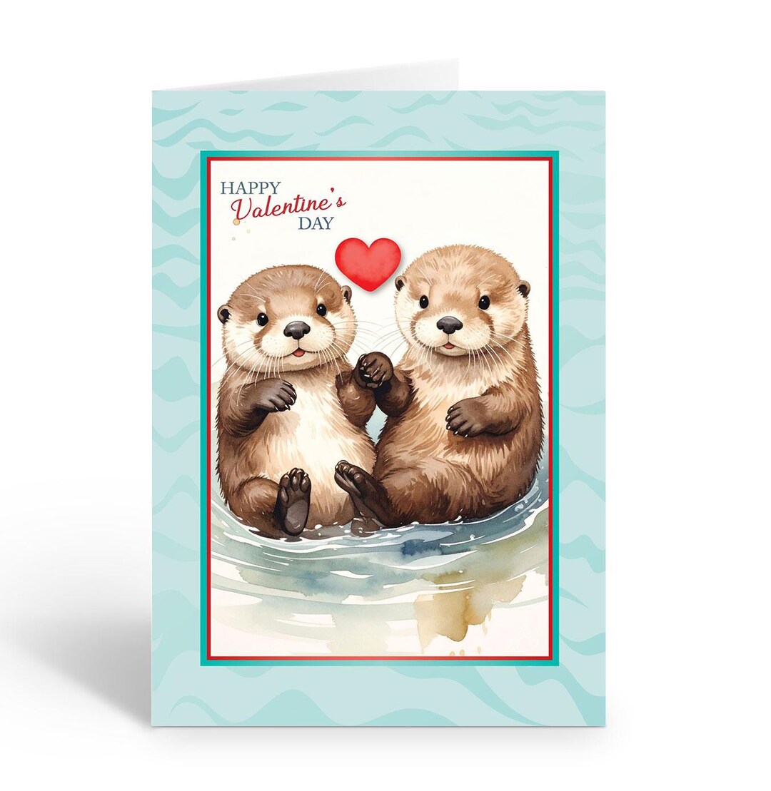Cute Otter Valentine's Day Card - Single Card With Envelope - 4.5 X 6. ...