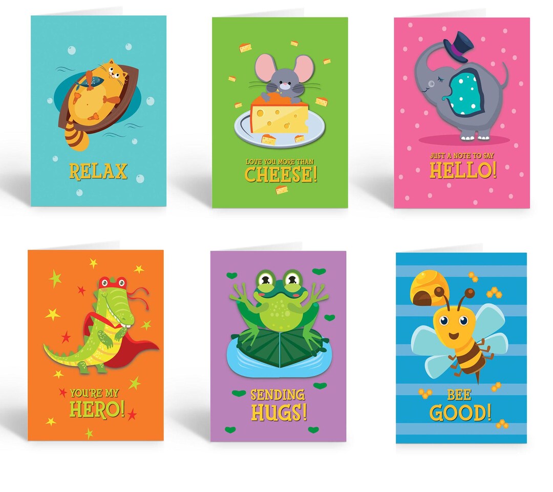 Assorted Kid's Cute Animal Encouragement Note Cards - 12 Cards With ...