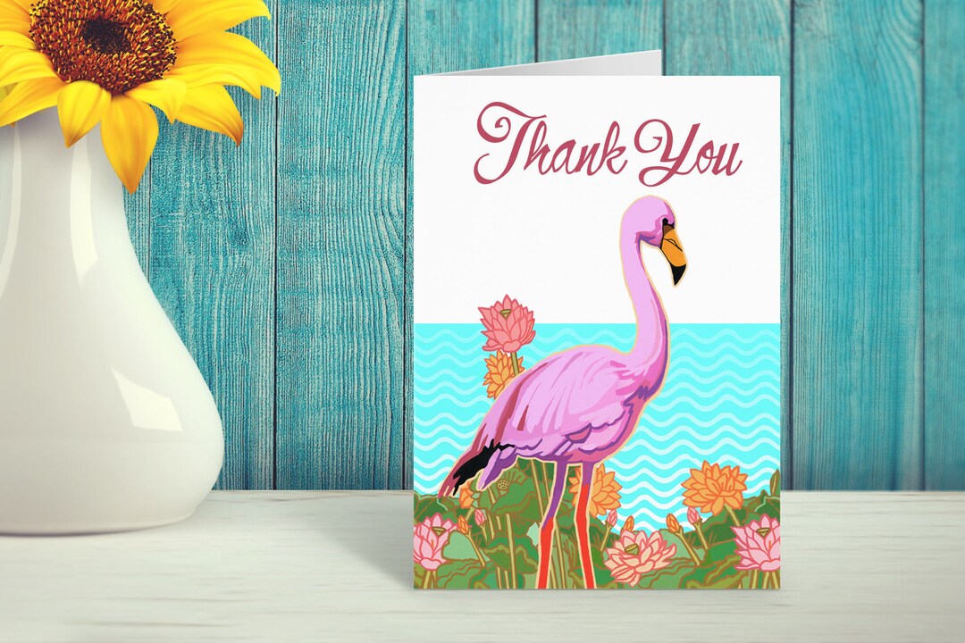 Flamingo Thank You Note Card- 10 Note Cards and Envelopes - 14244 - Etsy