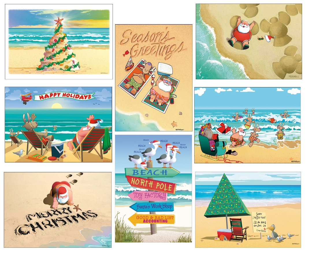 Beach Christmas Card Variety Pack - 24 Assorted Cards & Envelopes ...