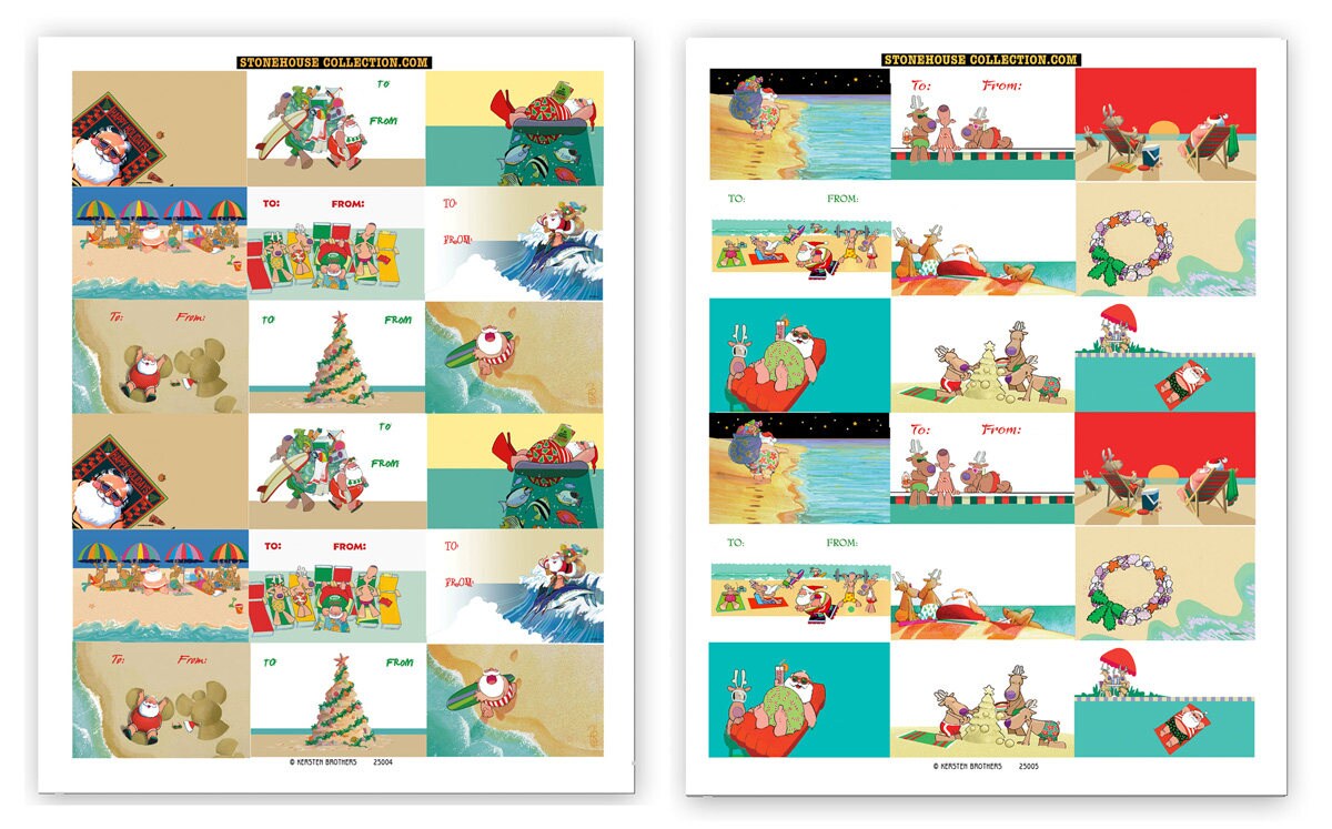Beach Christmas Gift Tag Stickers - Tropical Holiday Presents, 72 ...