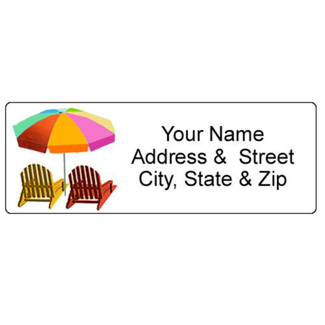 Customized Beach Umbrella and Beach Chairs Address Label - Beach ...