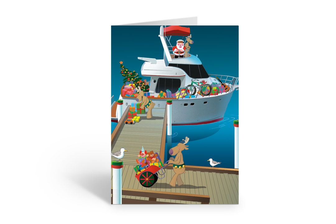 Santa Loads the Boat - Nautical Theme Christmas Card - 18 Cards ...