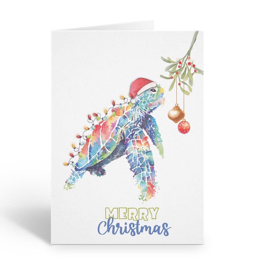 Christmas Adorned Sea Turtle Holiday Card - 12 Cards With Envelopes ...