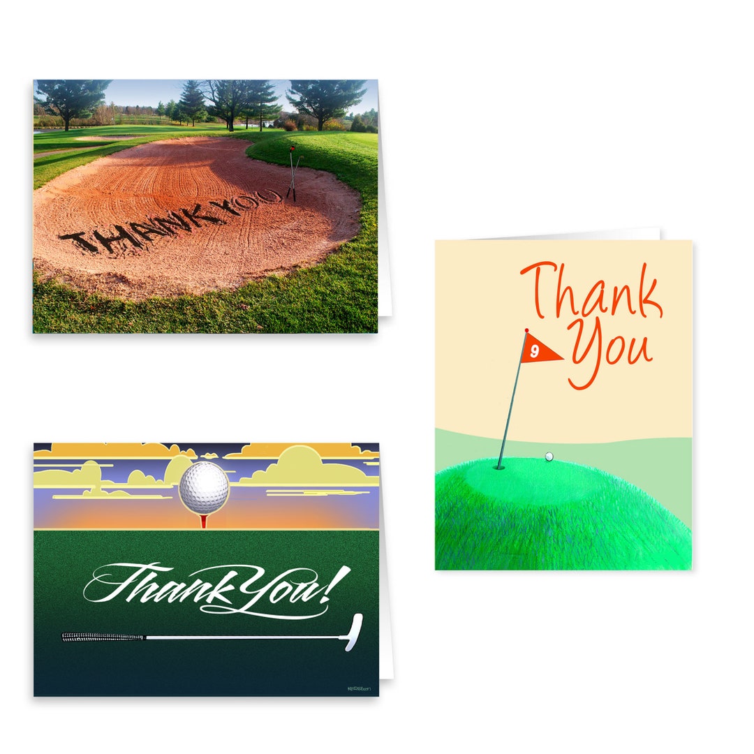 Golf Thank You Note Card - 12 Boxed Golf Note Cards & Envelopes ...