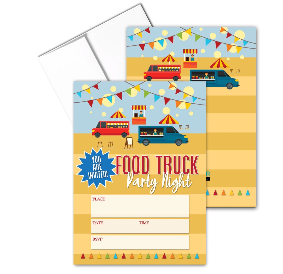 Food Truck Party Invitations - 25 Food Truck Invites & Envelopes ...