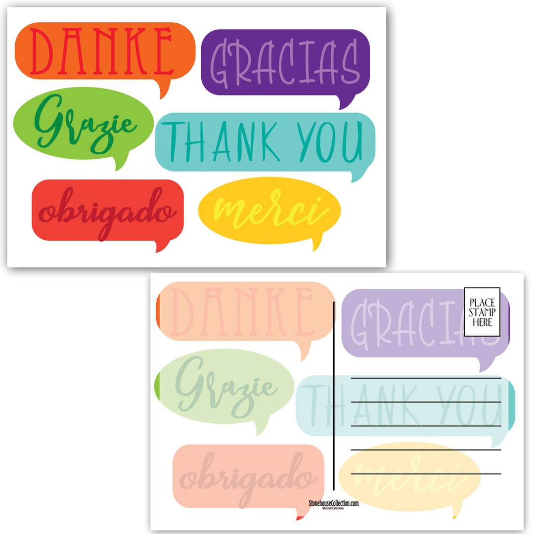 Multiple Language Thank You Postcards - Set of 40 - 4 X 6 Thank You ...