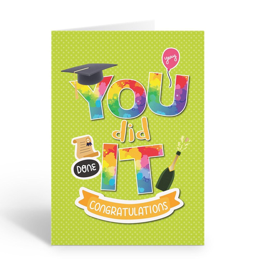 Graduation Cards - Colorful "you Did It" Grad Card - Single Card With ...