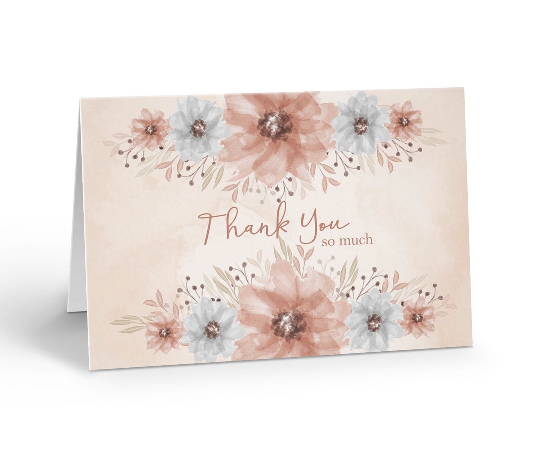 Elegant Neutral Flowers Thank You Note Card - 10 Boxed Cards ...