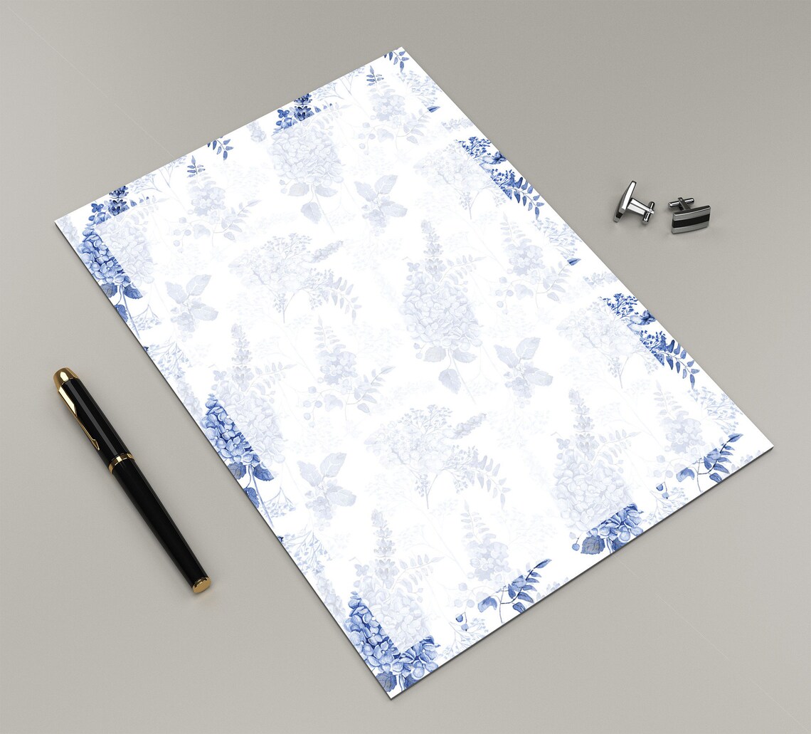 French Country Blue Floral Stationery - 8.5 X 11 Inches - 60 Paper ...