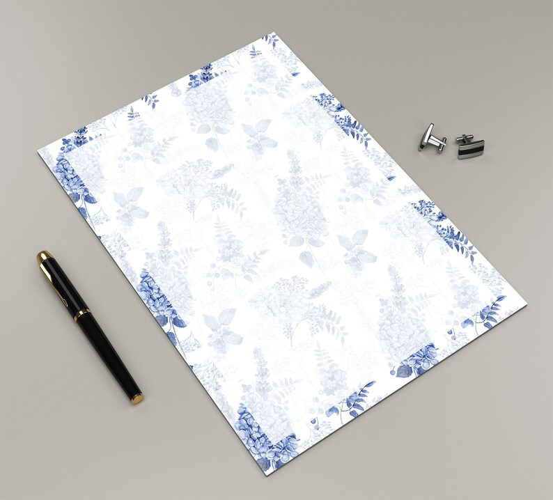 French Country Blue Floral Stationery - 8.5 X 11 Inches - 60 Paper ...