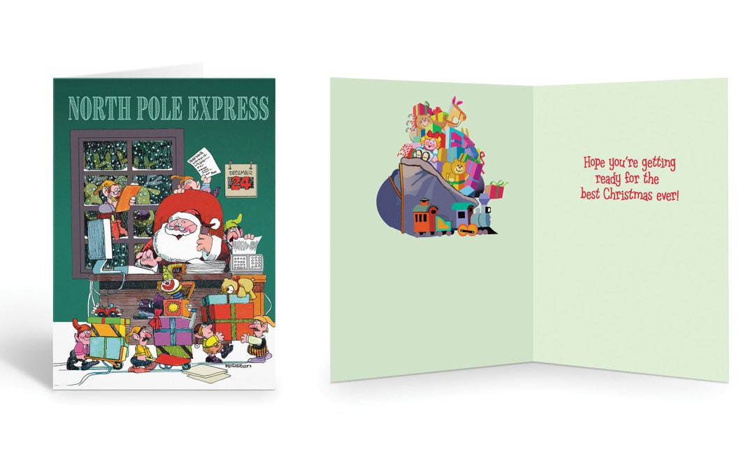 Santa and the Elves Are Busy in the Office Christmas Card - 12 Holiday ...