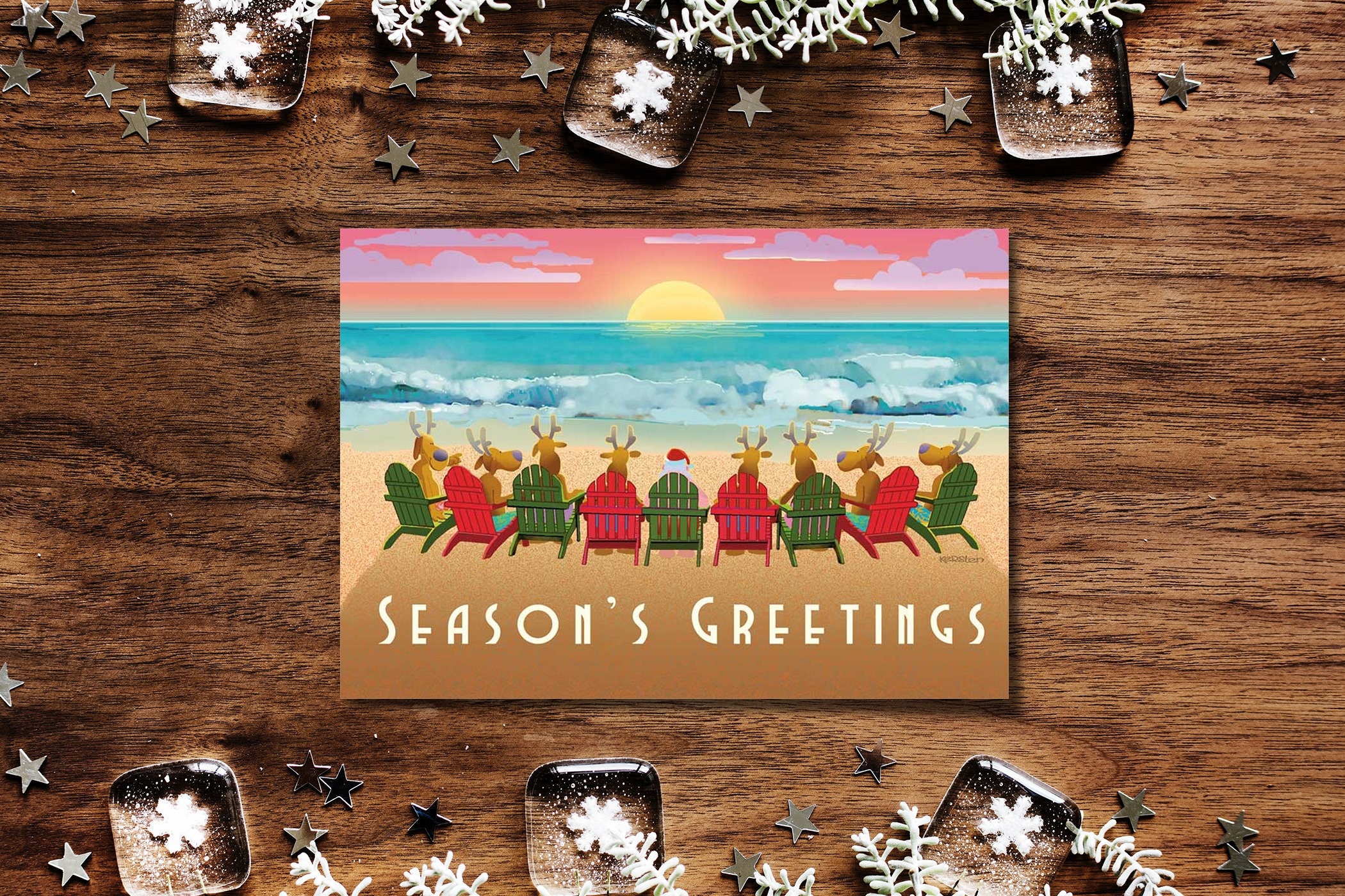 Beach Sunset Christmas Card 18 Cards & Envelopes - Beach Christmas ...
